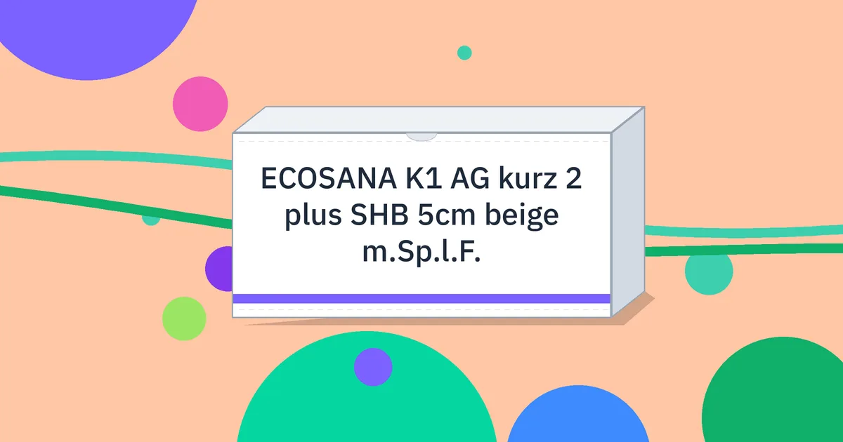 Symbolbild: Packung mit der Aufschrift ECOSANA K1 AG kurz 2 plus SHB 5cm beige m.Sp.l.F. (PZN 04726886) – Verfügbarkeit und Bezug in Apotheken in Frankfurt am Main