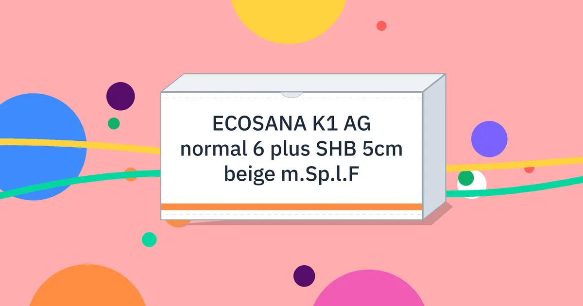 Symbolbild: Packung mit der Aufschrift ECOSANA K1 AG normal 6 plus SHB 5cm beige m.Sp.l.F (PZN 04729985) – Verfügbarkeit und Bezug in Apotheken in Frankfurt am Main