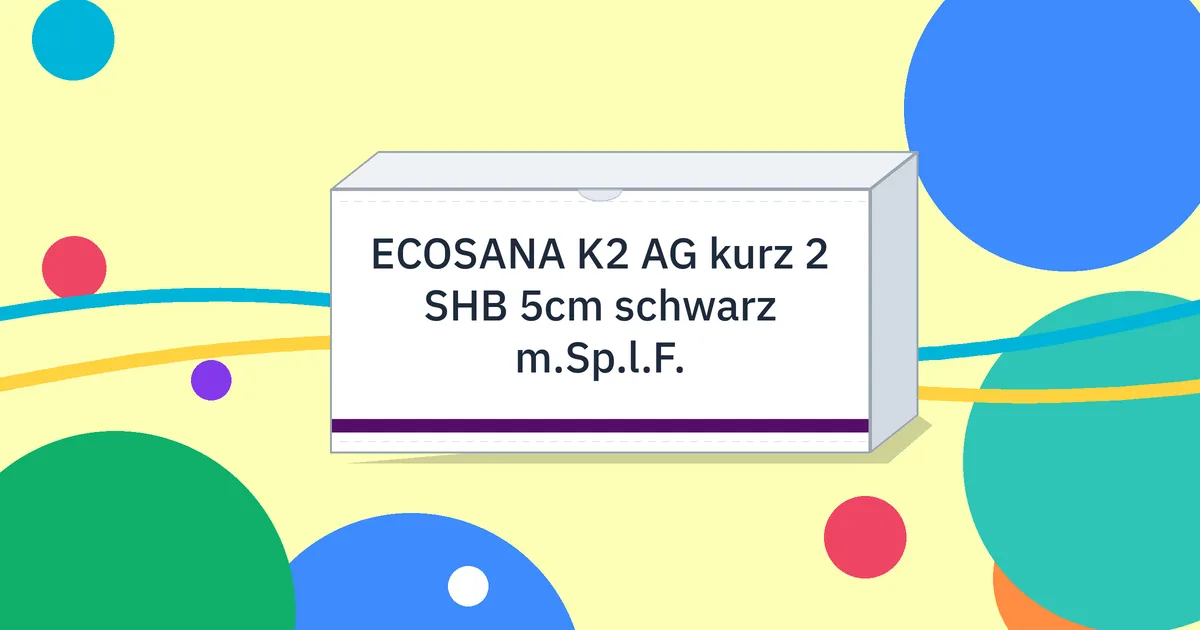Symbolbild: Packung mit der Aufschrift ECOSANA K2 AG kurz 2 SHB 5cm schwarz m.Sp.l.F. (PZN 10955088) – Verfügbarkeit und Bezug in Apotheken in Frankfurt am Main