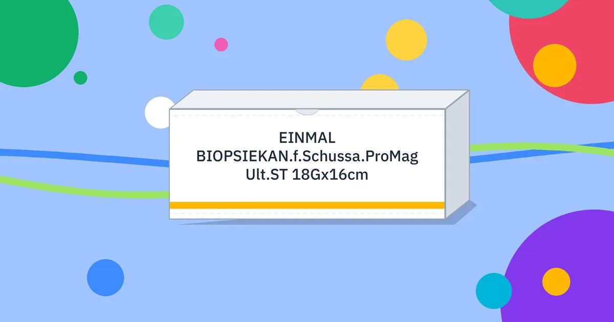 Symbolbild: Packung mit der Aufschrift EINMAL BIOPSIEKAN.f.Schussa.ProMag Ult.ST 18Gx16cm (PZN 00283328) – Verfügbarkeit und Bezug in Apotheken in Frankfurt am Main