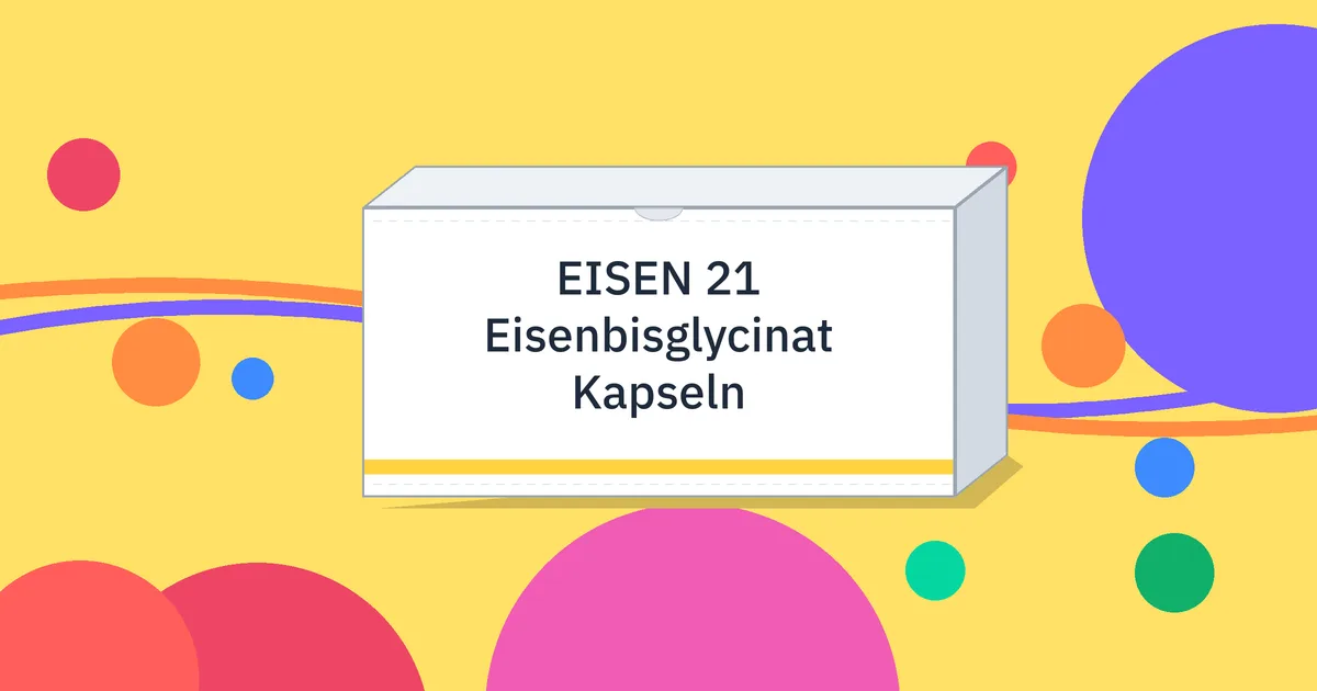Symbolbild: Packung mit der Aufschrift EISEN 21 Eisenbisglycinat Kapseln (PZN 14258860) – Verfügbarkeit und Bezug in Apotheken in Frankfurt am Main