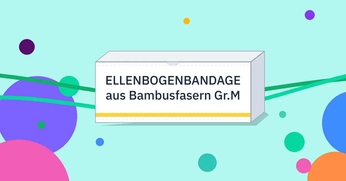 Symbolbild: Packung mit der Aufschrift ELLENBOGENBANDAGE aus Bambusfasern Gr.M (PZN 13057757) – Verfügbarkeit und Bezug in Apotheken in Frankfurt am Main