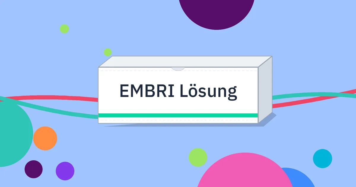 Symbolbild: Packung mit der Aufschrift EMBRI Lösung (PZN 04971930) – Verfügbarkeit und Bezug in Apotheken in Frankfurt am Main