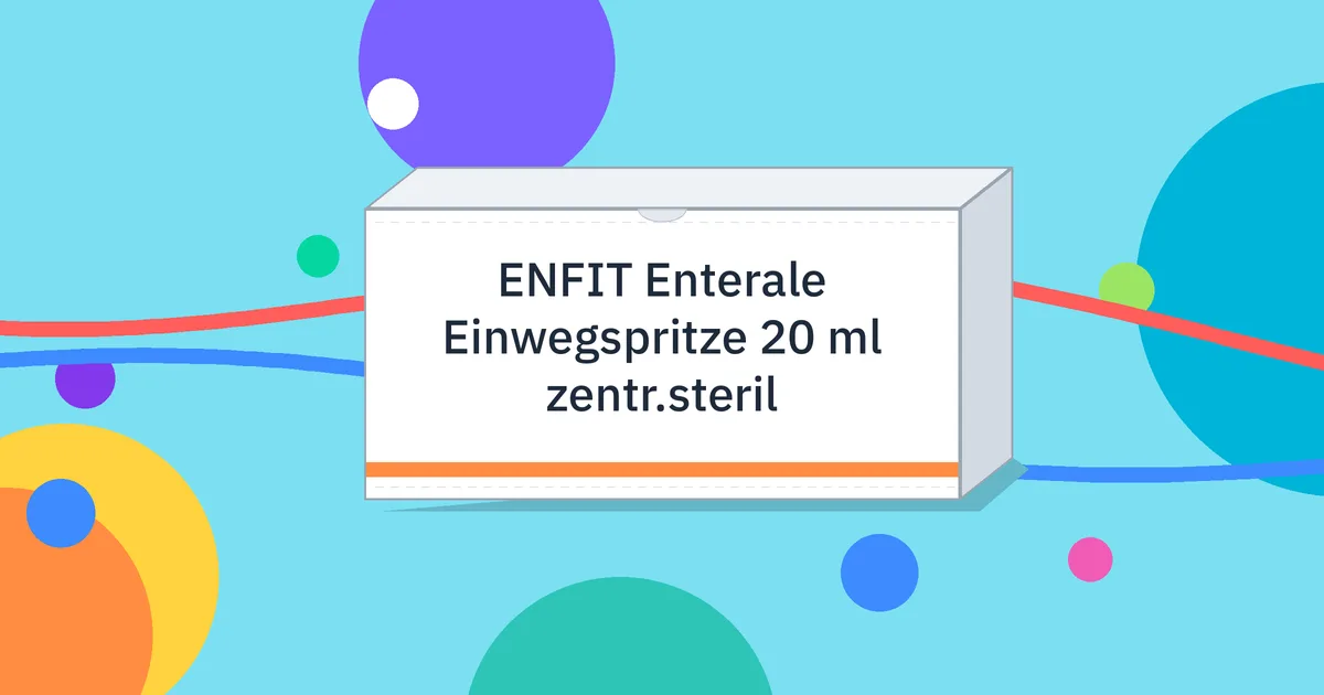 Symbolbild: Packung mit der Aufschrift ENFIT Enterale Einwegspritze 20 ml zentr.steril (PZN 16807696) – Verfügbarkeit und Bezug in Apotheken in Frankfurt am Main