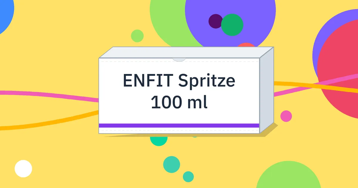 Symbolbild: Packung mit der Aufschrift ENFIT Spritze 100 ml (PZN 11289908) – Verfügbarkeit und Bezug in Apotheken in Frankfurt am Main