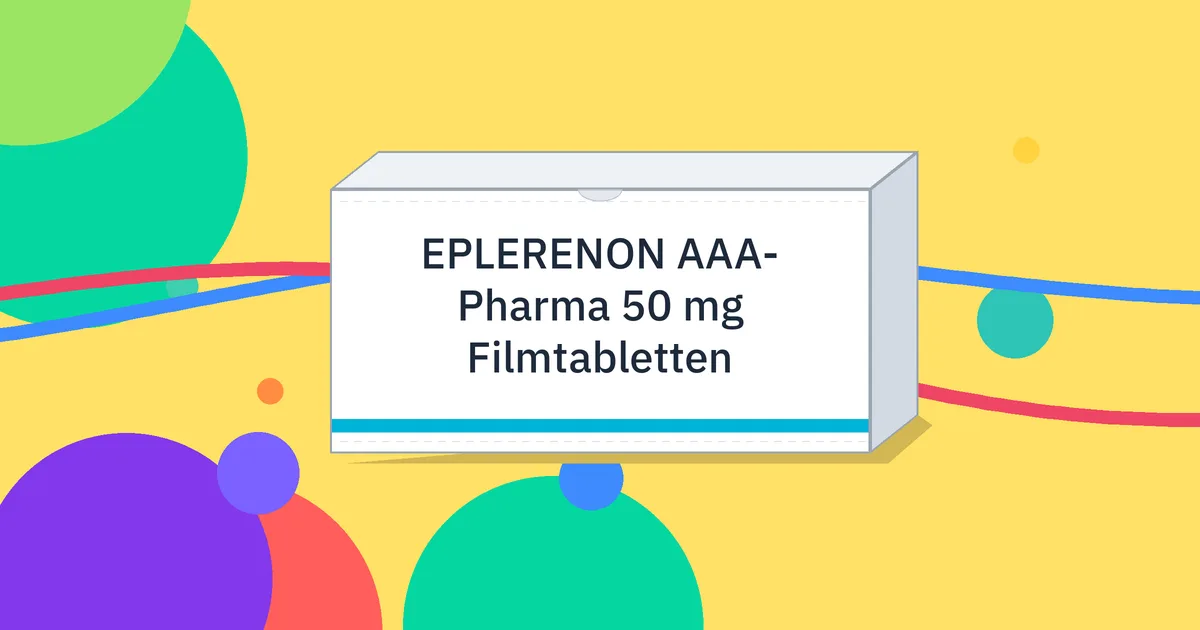 Symbolbild: Packung mit der Aufschrift EPLERENON AAA-Pharma 50 mg Filmtabletten (PZN 16876131) – Verfügbarkeit und Bezug in Apotheken in Frankfurt am Main