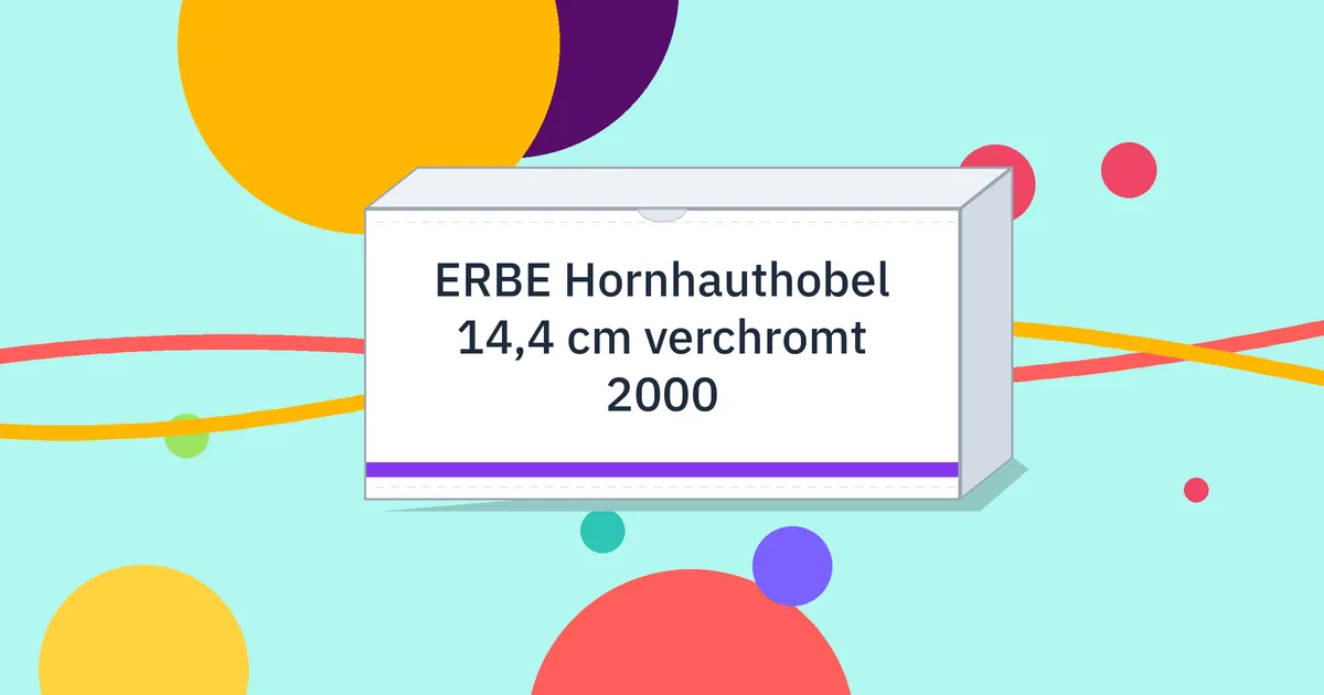 Symbolbild: Packung mit der Aufschrift ERBE Hornhauthobel 14,4 cm verchromt 2000 (PZN 00573457) – Verfügbarkeit und Bezug in Apotheken in Frankfurt am Main