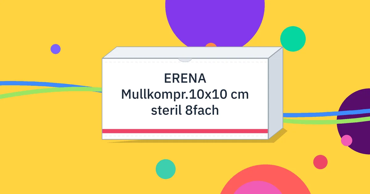 Symbolbild: Packung mit der Aufschrift ERENA Mullkompr.10x10 cm steril 8fach (PZN 03305496) – Verfügbarkeit und Bezug in Apotheken in Frankfurt am Main