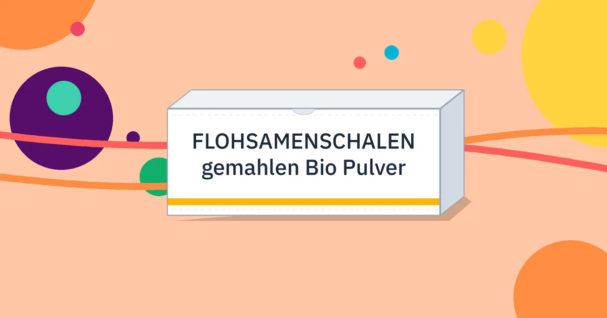 Symbolbild: Packung mit der Aufschrift FLOHSAMENSCHALEN gemahlen Bio Pulver (PZN 19461666) – Verfügbarkeit und Bezug in Apotheken in Frankfurt am Main