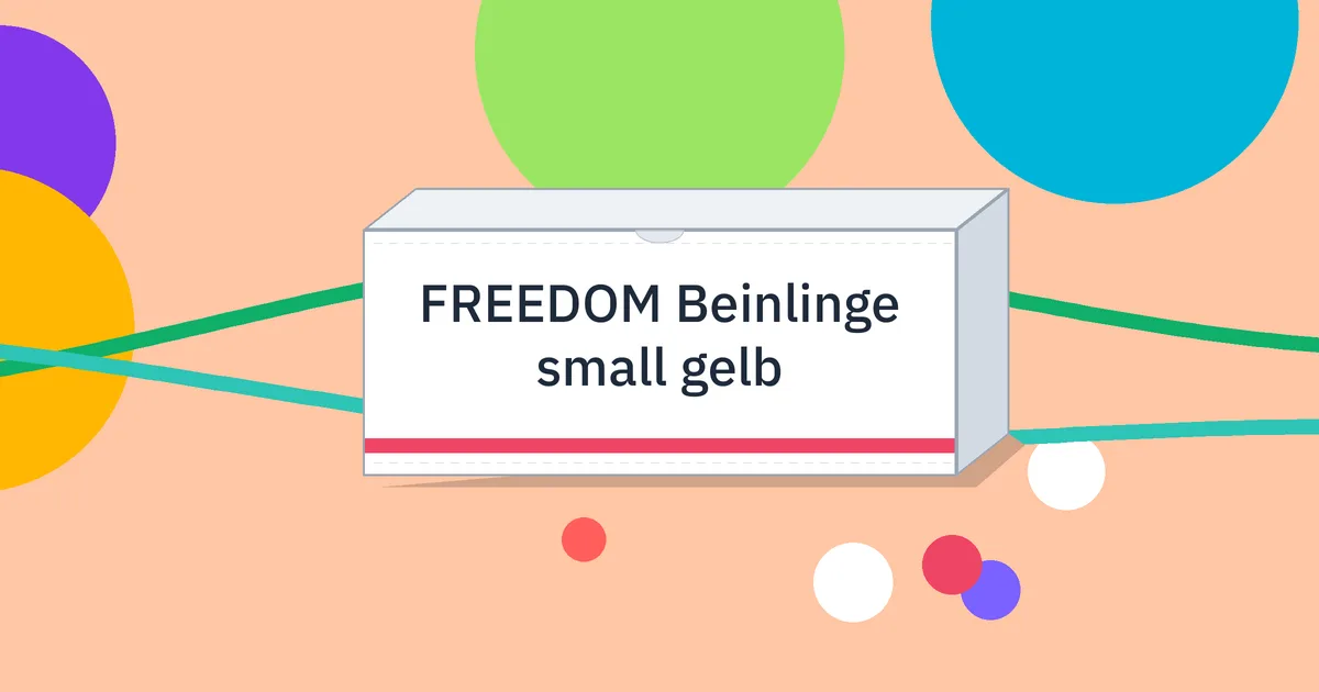 Symbolbild: Packung mit der Aufschrift FREEDOM Beinlinge small gelb (PZN 04177451) – Verfügbarkeit und Bezug in Apotheken in Frankfurt am Main