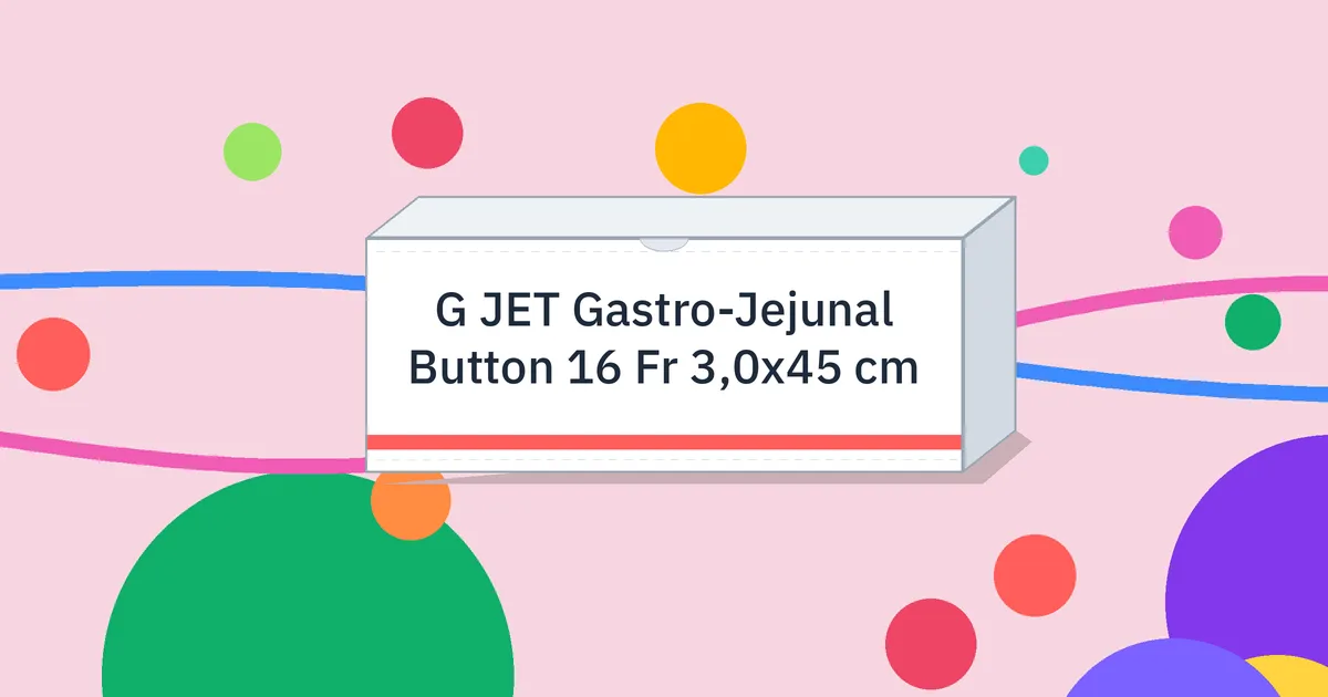 Symbolbild: Packung mit der Aufschrift G JET Gastro-Jejunal Button 16 Fr 3,0x45 cm (PZN 14346966) – Verfügbarkeit und Bezug in Apotheken in Frankfurt am Main