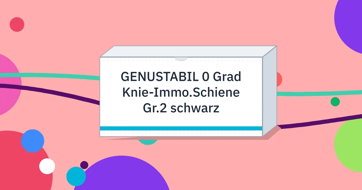 Symbolbild: Packung mit der Aufschrift GENUSTABIL 0 Grad Knie-Immo.Schiene Gr.2 schwarz (PZN 19780816) – Verfügbarkeit und Bezug in Apotheken in Frankfurt am Main