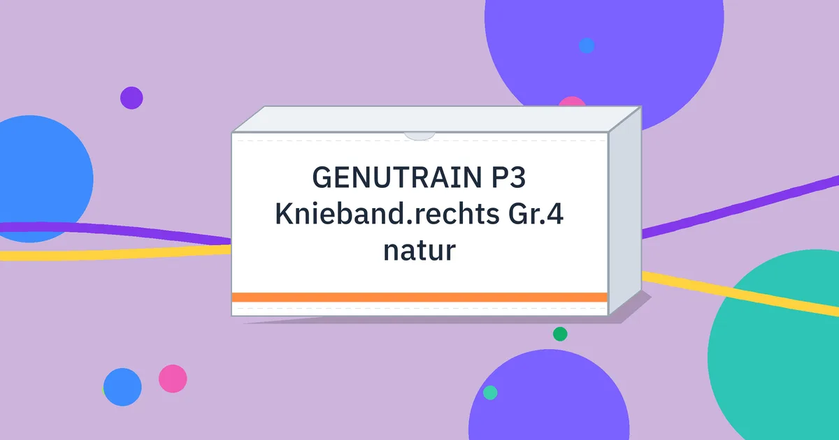 Symbolbild: Packung mit der Aufschrift GENUTRAIN P3 Knieband.rechts Gr.4 natur (PZN 01284755) – Verfügbarkeit und Bezug in Apotheken in Frankfurt am Main