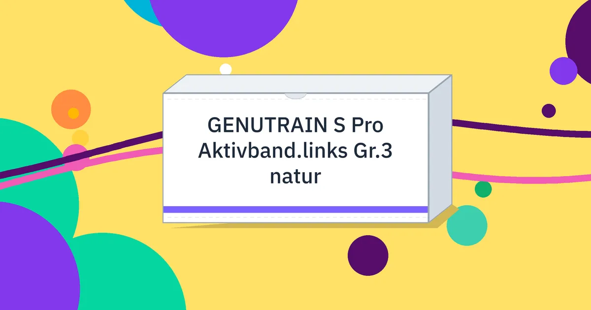 Symbolbild: Packung mit der Aufschrift GENUTRAIN S Pro Aktivband.links Gr.3 natur (PZN 09337037) – Verfügbarkeit und Bezug in Apotheken in Frankfurt am Main