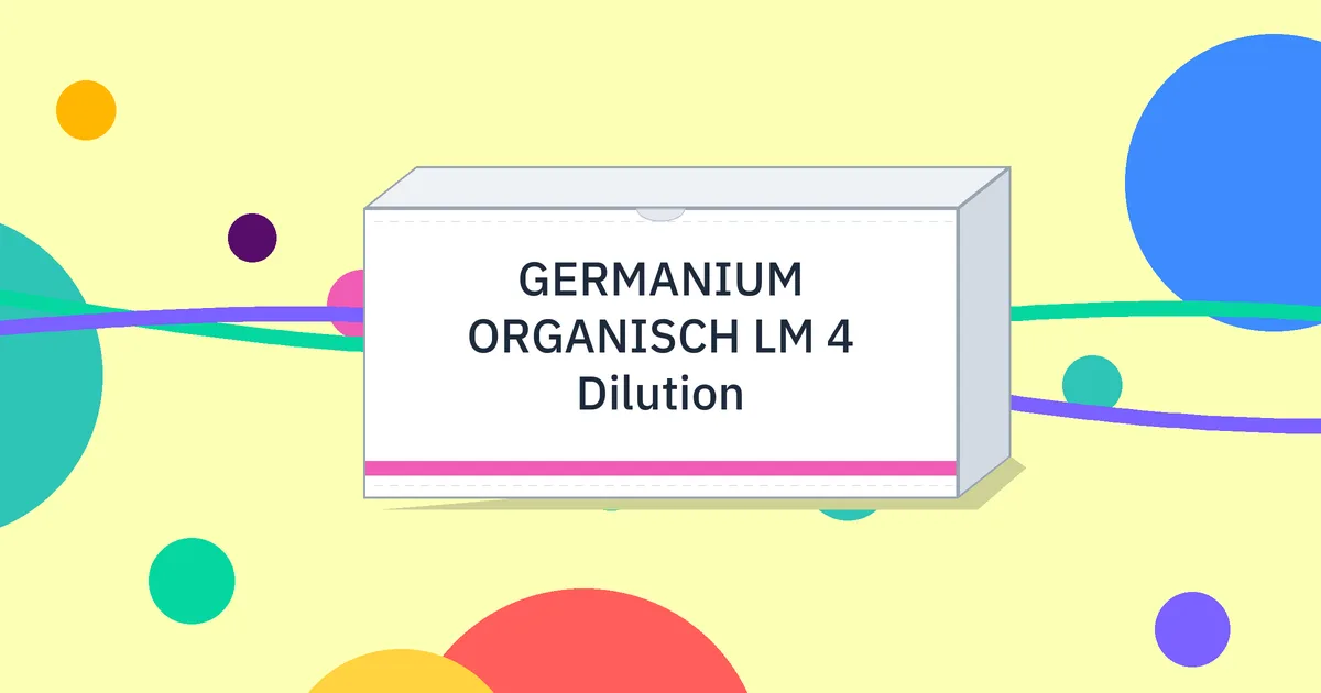 Symbolbild: Packung mit der Aufschrift GERMANIUM ORGANISCH LM 4 Dilution (PZN 16363638) – Verfügbarkeit und Bezug in Apotheken in Frankfurt am Main