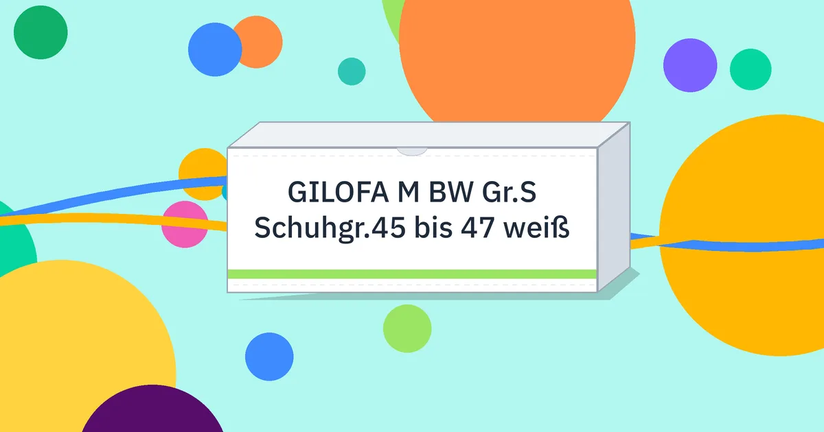 Symbolbild: Packung mit der Aufschrift GILOFA M BW Gr.S Schuhgr.45 bis 47 weiß (PZN 16724289) – Verfügbarkeit und Bezug in Apotheken in Frankfurt am Main