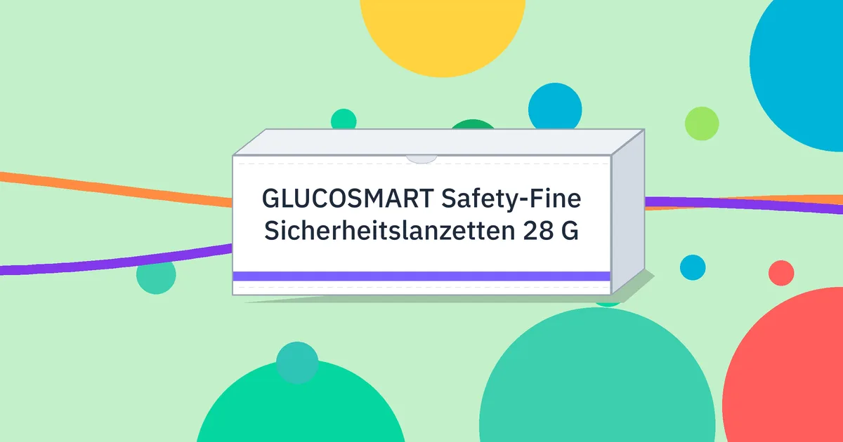 Symbolbild: Packung mit der Aufschrift GLUCOSMART Safety-Fine Sicherheitslanzetten 28 G (PZN 19742773) – Verfügbarkeit und Bezug in Apotheken in Frankfurt am Main