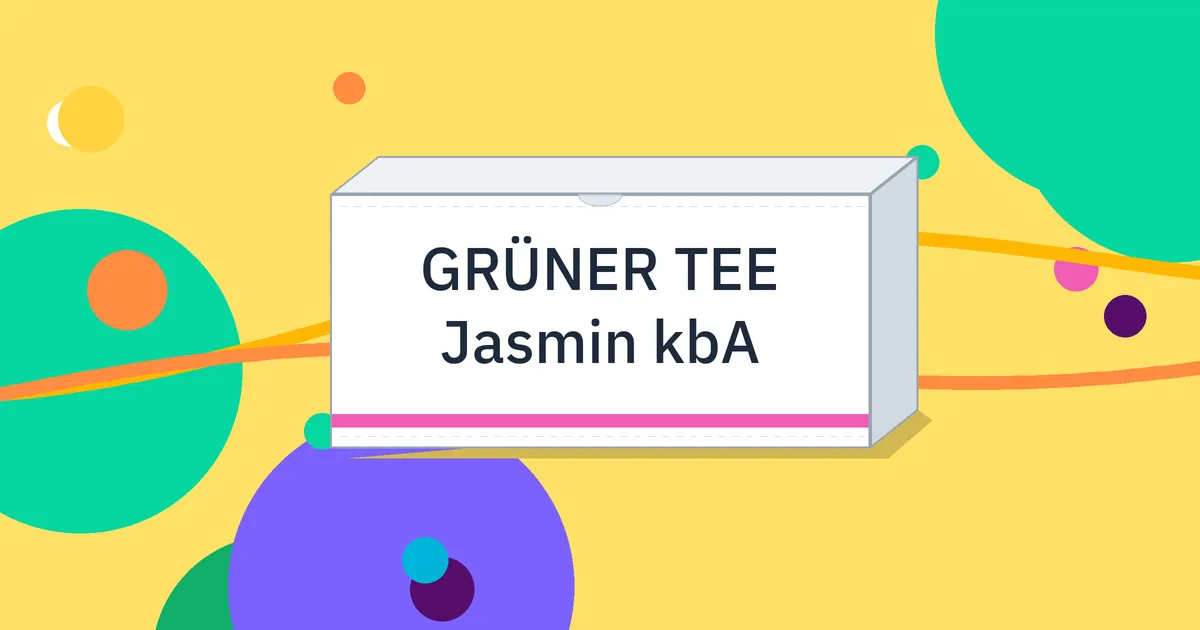 Symbolbild: Packung mit der Aufschrift GRÜNER TEE Jasmin kbA (PZN 02165662) – Verfügbarkeit und Bezug in Apotheken in Frankfurt am Main