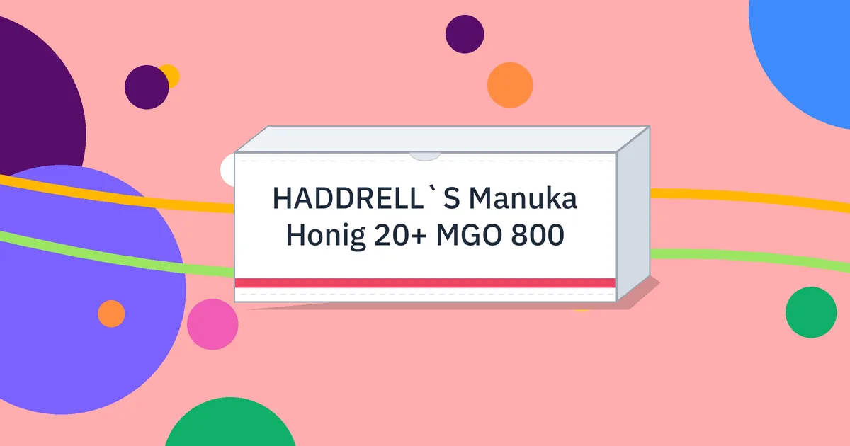 Symbolbild: Packung mit der Aufschrift HADDRELL`S Manuka Honig 20+ MGO 800 (PZN 15814725) – Verfügbarkeit und Bezug in Apotheken in Frankfurt am Main