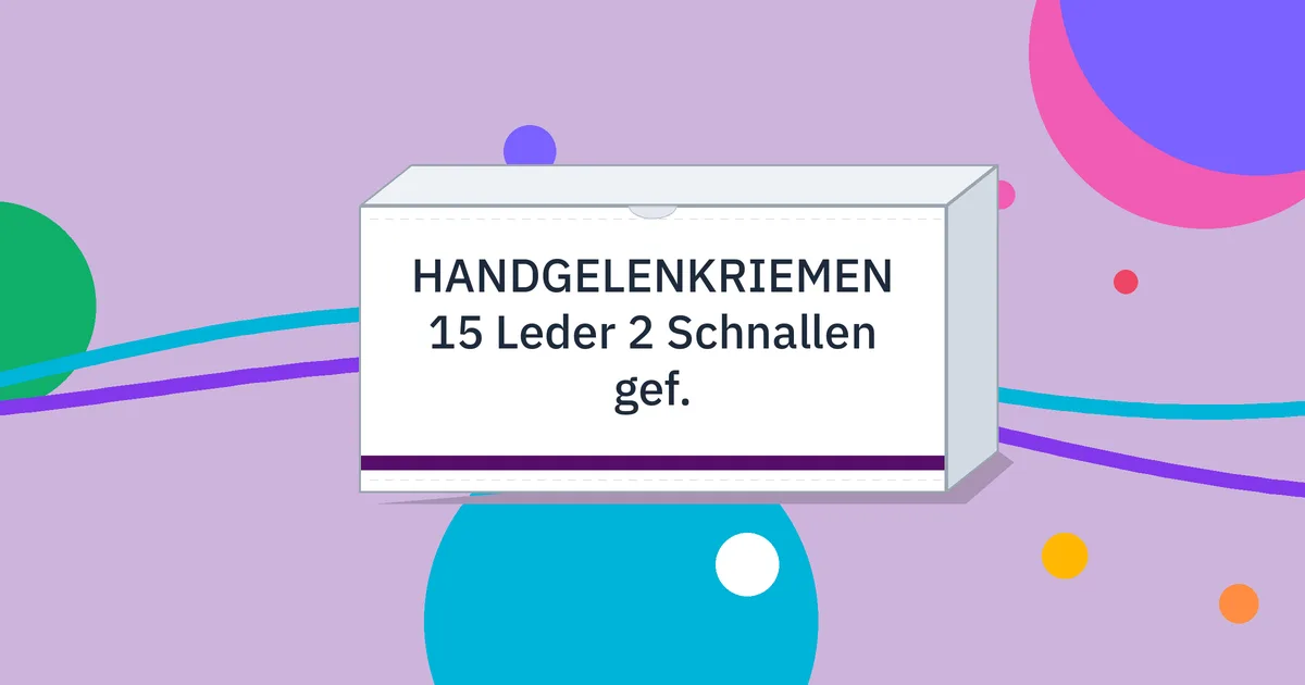 Symbolbild: Packung mit der Aufschrift HANDGELENKRIEMEN 15 Leder 2 Schnallen gef. (PZN 01727448) – Verfügbarkeit und Bezug in Apotheken in Frankfurt am Main