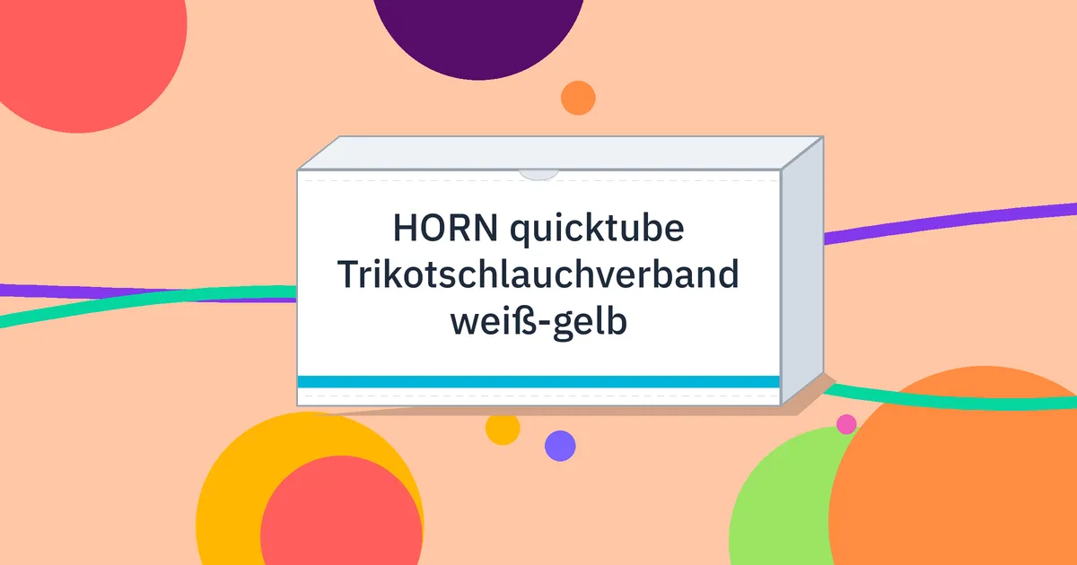 Symbolbild: Packung mit der Aufschrift HORN quicktube Trikotschlauchverband weiß-gelb (PZN 04667758) – Verfügbarkeit und Bezug in Apotheken in Frankfurt am Main