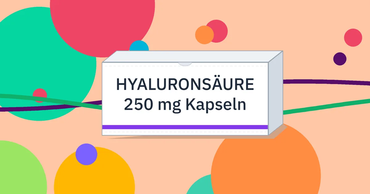 Symbolbild: Packung mit der Aufschrift HYALURONSÄURE 250 mg Kapseln (PZN 19642652) – Verfügbarkeit und Bezug in Apotheken in Frankfurt am Main