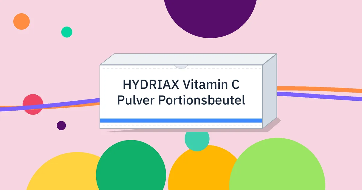 Symbolbild: Packung mit der Aufschrift HYDRIAX Vitamin C Pulver Portionsbeutel (PZN 19871128) – Verfügbarkeit und Bezug in Apotheken in Frankfurt am Main