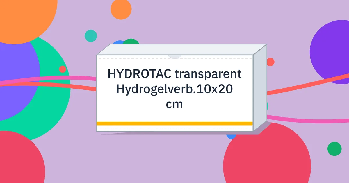 Symbolbild: Packung mit der Aufschrift HYDROTAC transparent Hydrogelverb.10x20 cm (PZN 17515642) – Verfügbarkeit und Bezug in Apotheken in Frankfurt am Main