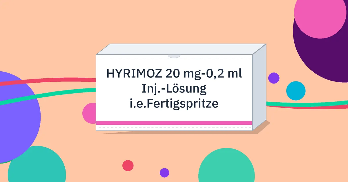 Symbolbild: Packung mit der Aufschrift HYRIMOZ 20 mg-0,2 ml Inj.-Lösung i.e.Fertigspritze (PZN 20687737) – Verfügbarkeit und Bezug in Apotheken in Frankfurt am Main