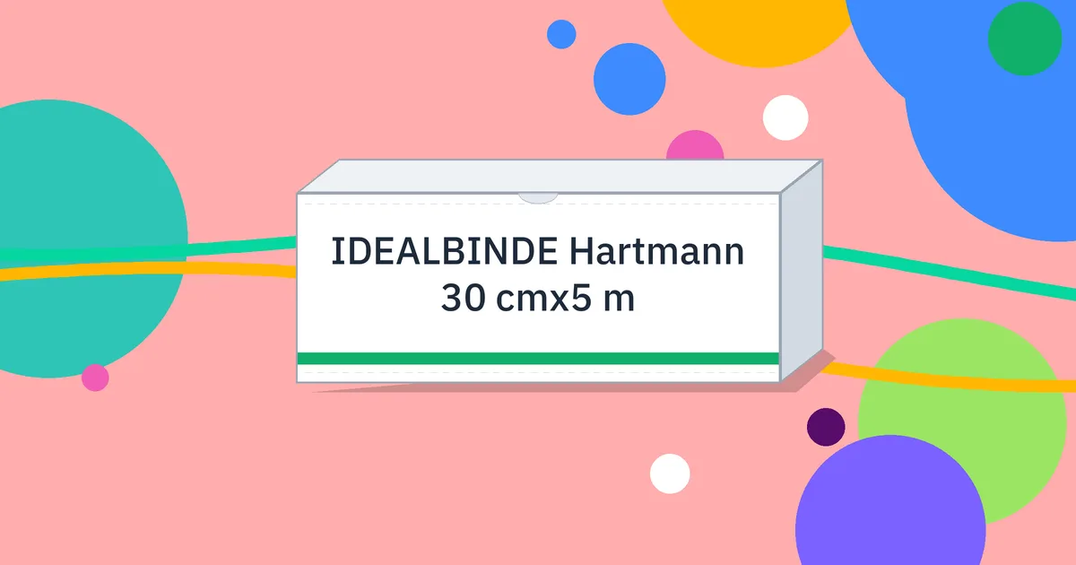Symbolbild: Packung mit der Aufschrift IDEALBINDE Hartmann 30 cmx5 m (PZN 19480994) – Verfügbarkeit und Bezug in Apotheken in Frankfurt am Main