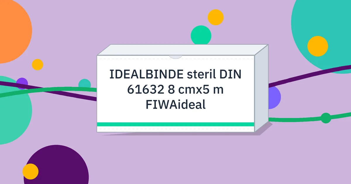 Symbolbild: Packung mit der Aufschrift IDEALBINDE steril DIN 61632 8 cmx5 m FIWAideal (PZN 11860131) – Verfügbarkeit und Bezug in Apotheken in Frankfurt am Main