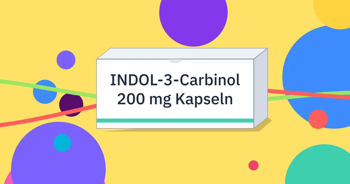 Symbolbild: Packung mit der Aufschrift INDOL-3-Carbinol 200 mg Kapseln (PZN 14418832) – Verfügbarkeit und Bezug in Apotheken in Frankfurt am Main
