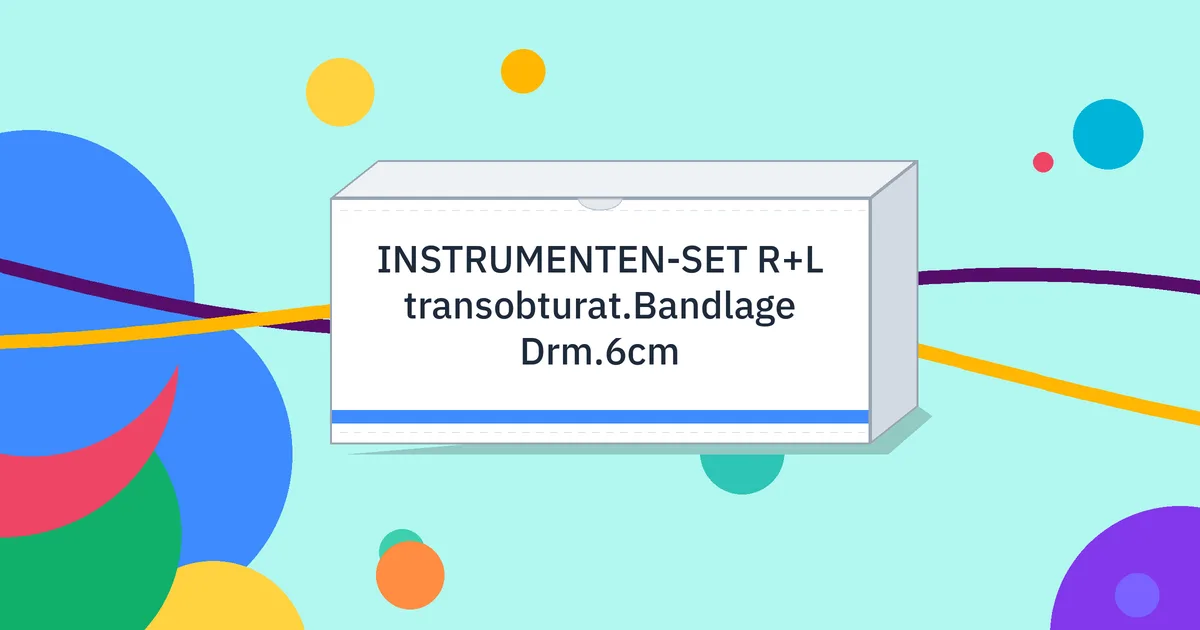 Symbolbild: Packung mit der Aufschrift INSTRUMENTEN-SET R+L transobturat.Bandlage Drm.6cm (PZN 19389911) – Verfügbarkeit und Bezug in Apotheken in Frankfurt am Main