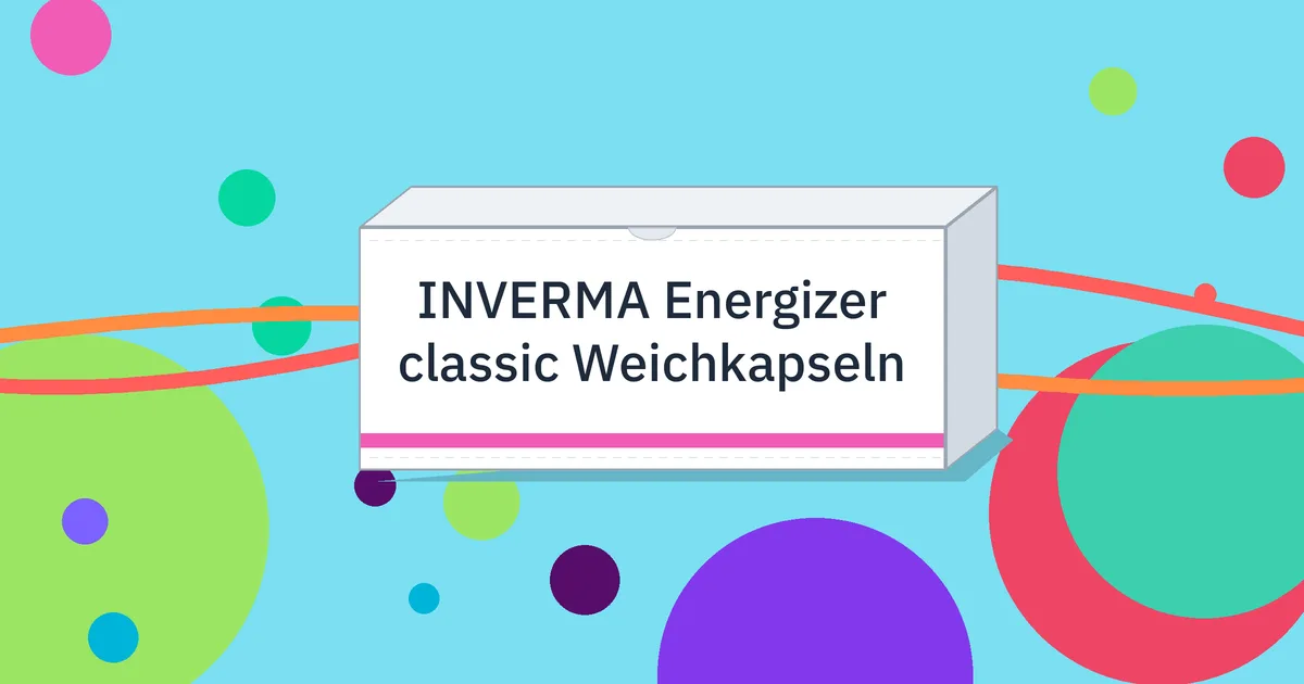 Symbolbild: Packung mit der Aufschrift INVERMA Energizer classic Weichkapseln (PZN 13978581) – Verfügbarkeit und Bezug in Apotheken in Frankfurt am Main