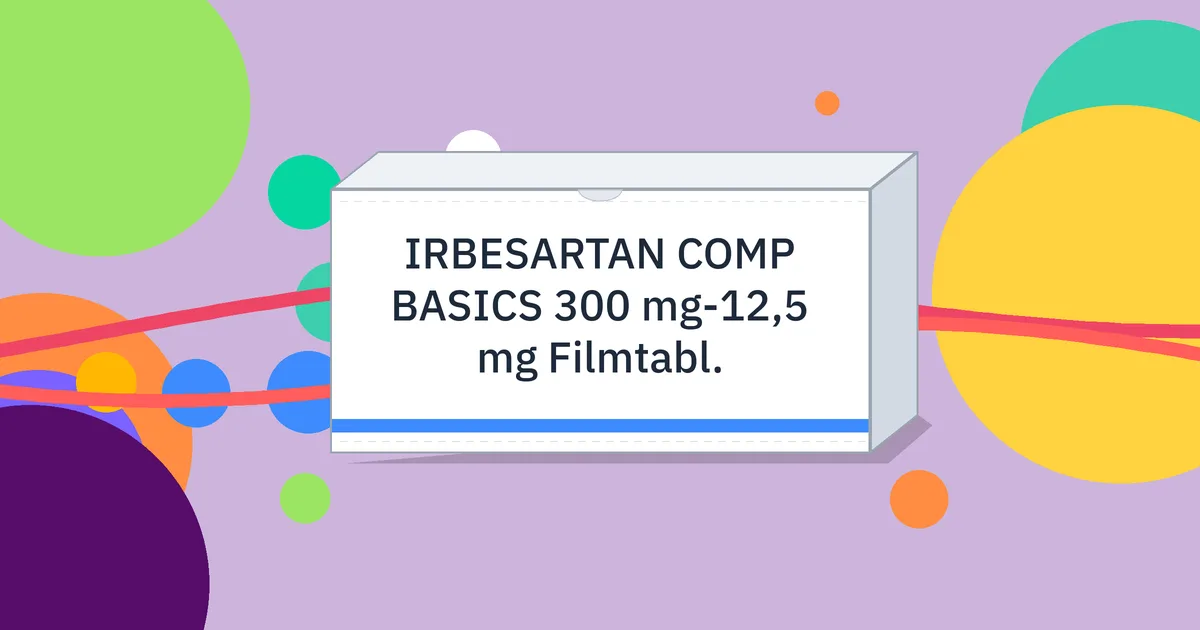 Symbolbild: Packung mit der Aufschrift IRBESARTAN COMP BASICS 300 mg-12,5 mg Filmtabl. (PZN 02460071) – Verfügbarkeit und Bezug in Apotheken in Frankfurt am Main
