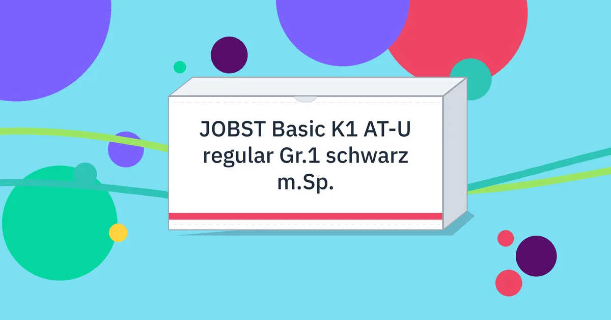 Symbolbild: Packung mit der Aufschrift JOBST Basic K1 AT-U regular Gr.1 schwarz m.Sp. (PZN 15310539) – Verfügbarkeit und Bezug in Apotheken in Frankfurt am Main