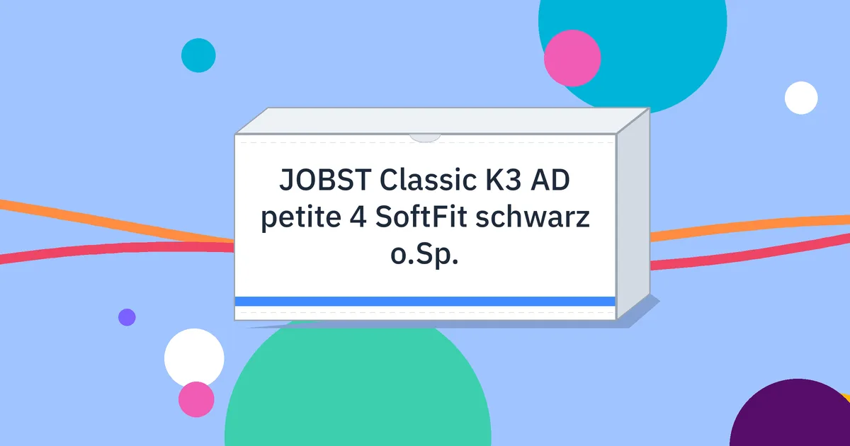 Symbolbild: Packung mit der Aufschrift JOBST Classic K3 AD petite 4 SoftFit schwarz o.Sp. (PZN 14223152) – Verfügbarkeit und Bezug in Apotheken in Frankfurt am Main