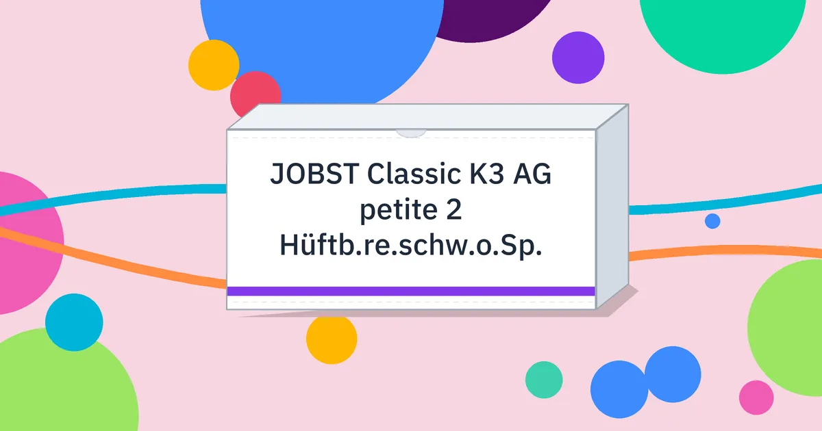 Symbolbild: Packung mit der Aufschrift JOBST Classic K3 AG petite 2 Hüftb.re.schw.o.Sp. (PZN 13075235) – Verfügbarkeit und Bezug in Apotheken in Frankfurt am Main