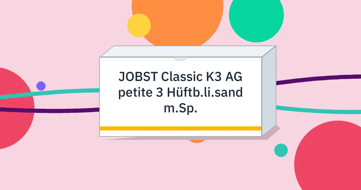 Symbolbild: Packung mit der Aufschrift JOBST Classic K3 AG petite 3 Hüftb.li.sand m.Sp. (PZN 13074201) – Verfügbarkeit und Bezug in Apotheken in Frankfurt am Main