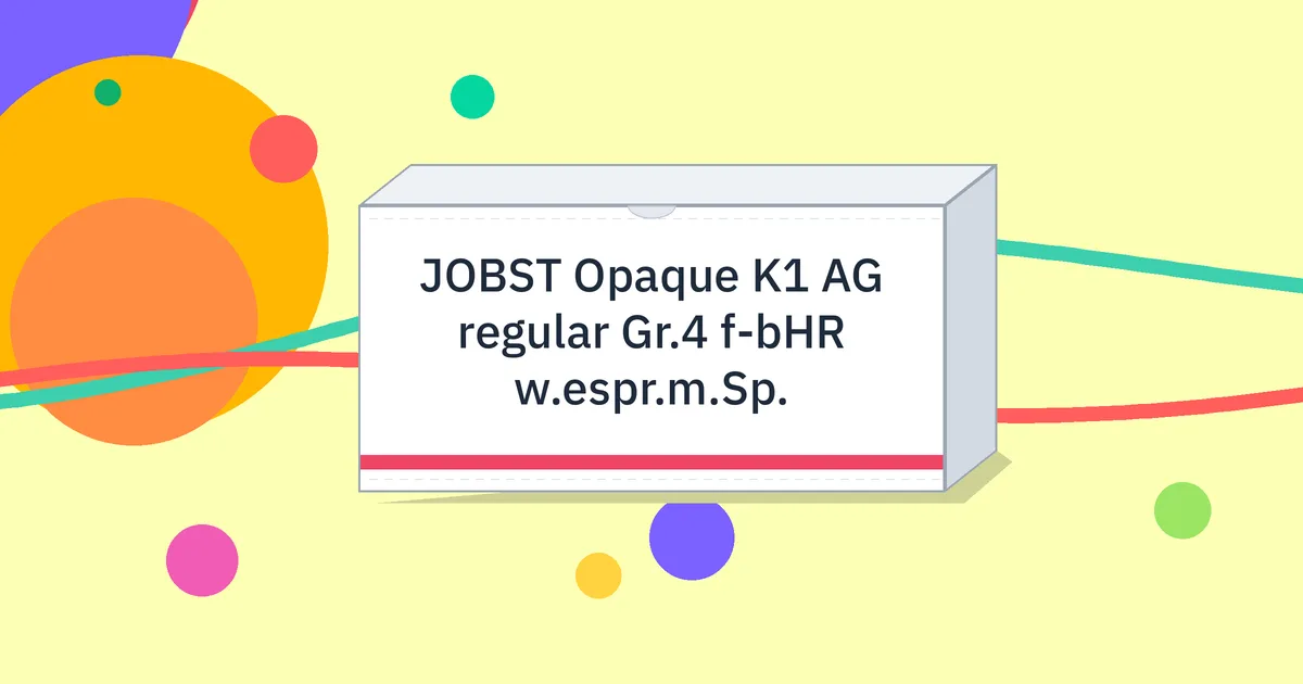 Symbolbild: Packung mit der Aufschrift JOBST Opaque K1 AG regular Gr.4 f-bHR w.espr.m.Sp. (PZN 16267389) – Verfügbarkeit und Bezug in Apotheken in Frankfurt am Main