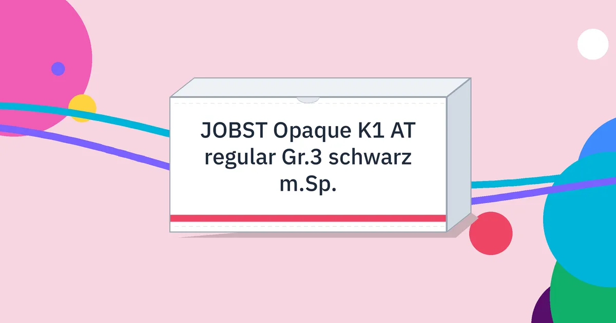 Symbolbild: Packung mit der Aufschrift JOBST Opaque K1 AT regular Gr.3 schwarz m.Sp. (PZN 13107188) – Verfügbarkeit und Bezug in Apotheken in Frankfurt am Main