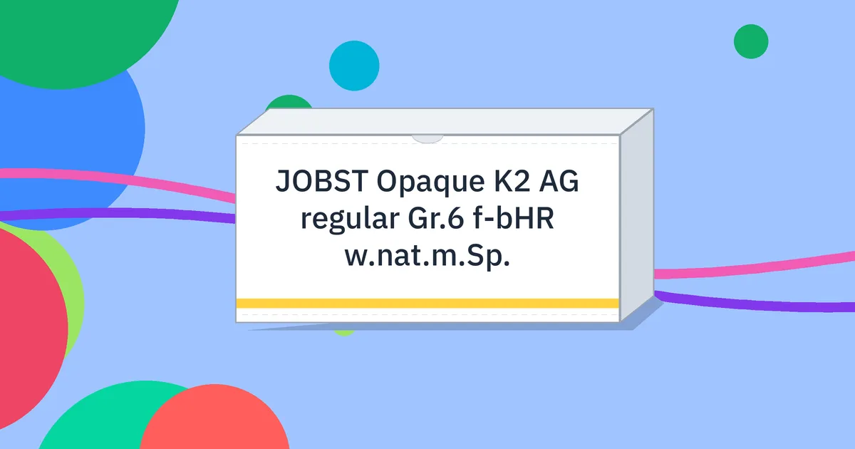 Symbolbild: Packung mit der Aufschrift JOBST Opaque K2 AG regular Gr.6 f-bHR w.nat.m.Sp. (PZN 11253371) – Verfügbarkeit und Bezug in Apotheken in Frankfurt am Main