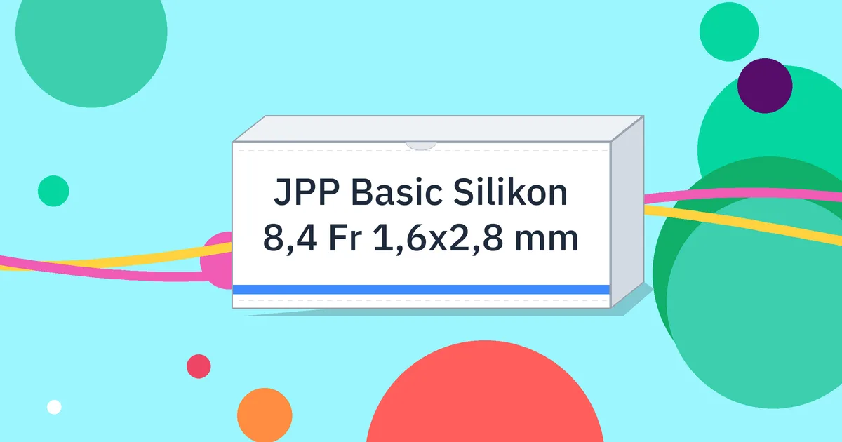 Symbolbild: Packung mit der Aufschrift JPP Basic Silikon 8,4 Fr 1,6x2,8 mm (PZN 17588434) – Verfügbarkeit und Bezug in Apotheken in Frankfurt am Main