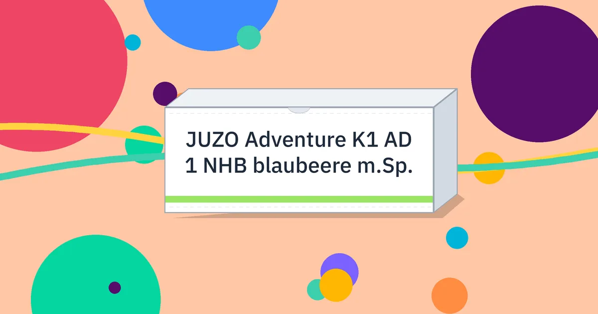 Symbolbild: Packung mit der Aufschrift JUZO Adventure K1 AD 1 NHB blaubeere m.Sp. (PZN 16346479) – Verfügbarkeit und Bezug in Apotheken in Frankfurt am Main