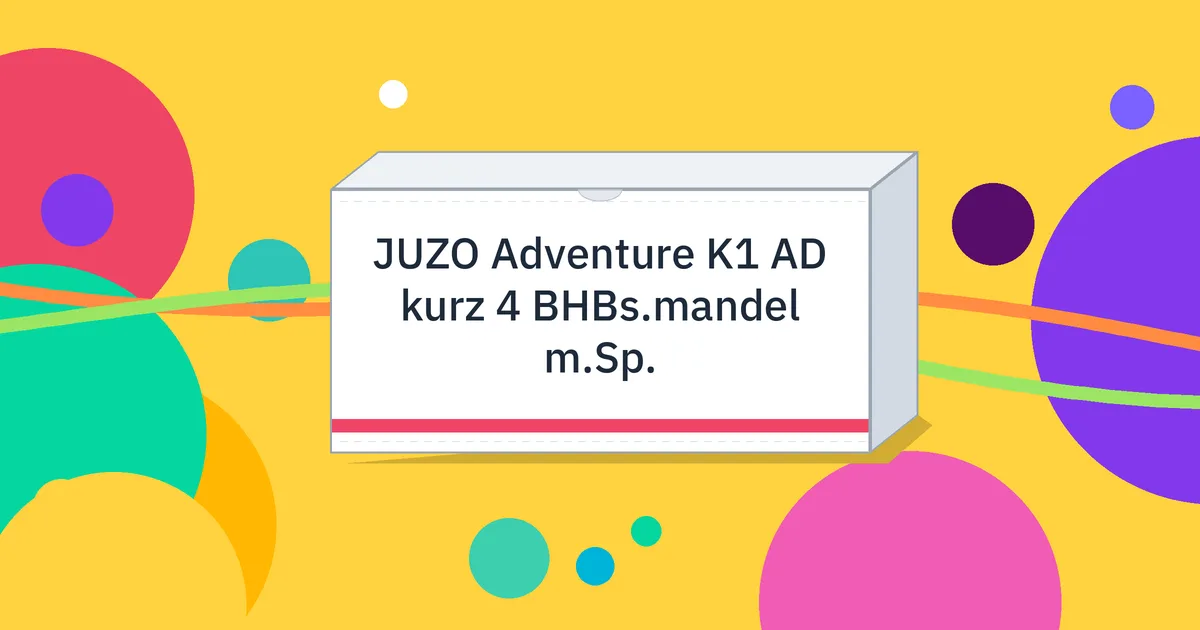 Symbolbild: Packung mit der Aufschrift JUZO Adventure K1 AD kurz 4 BHBs.mandel m.Sp. (PZN 15496248) – Verfügbarkeit und Bezug in Apotheken in Frankfurt am Main