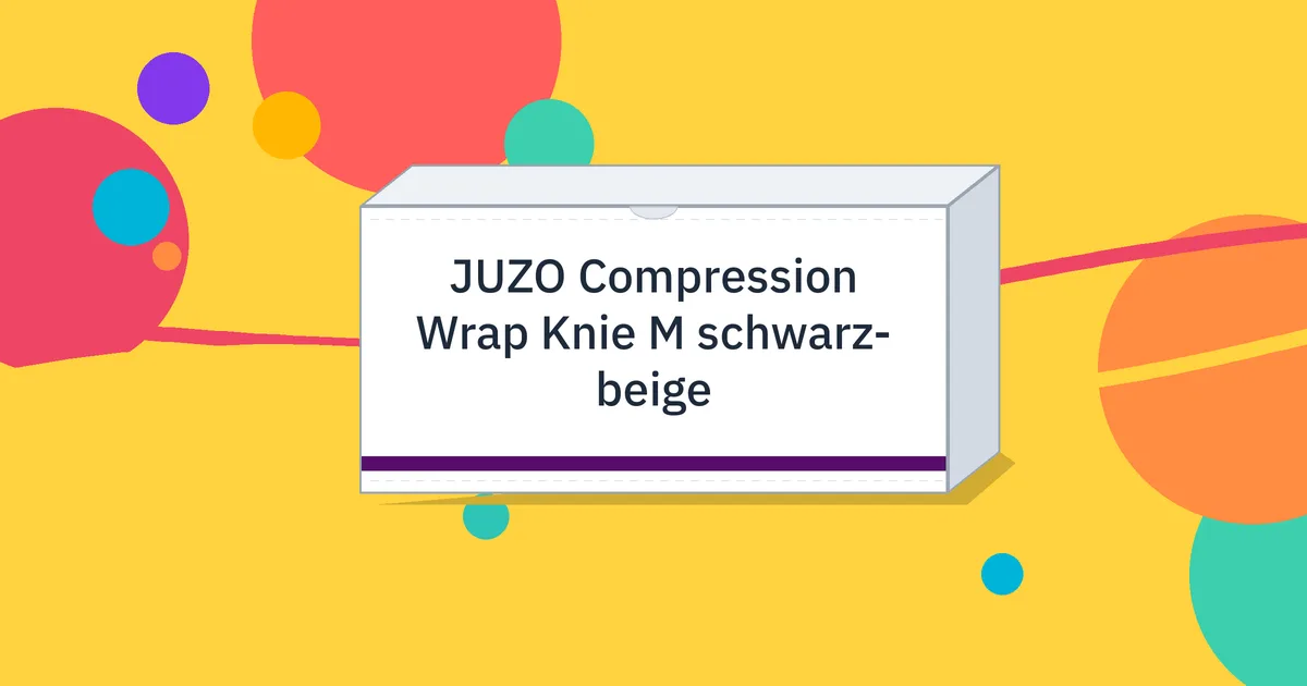 Symbolbild: Packung mit der Aufschrift JUZO Compression Wrap Knie M schwarz-beige (PZN 16143397) – Verfügbarkeit und Bezug in Apotheken in Frankfurt am Main