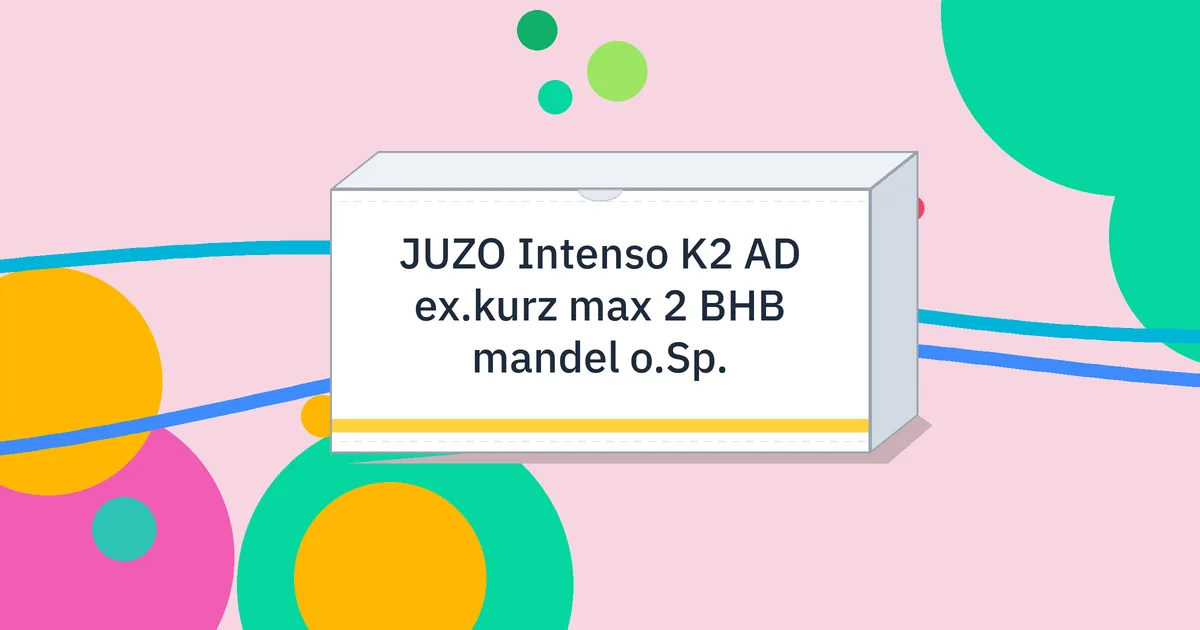 Symbolbild: Packung mit der Aufschrift JUZO Intenso K2 AD ex.kurz max 2 BHB mandel o.Sp. (PZN 18624586) – Verfügbarkeit und Bezug in Apotheken in Frankfurt am Main