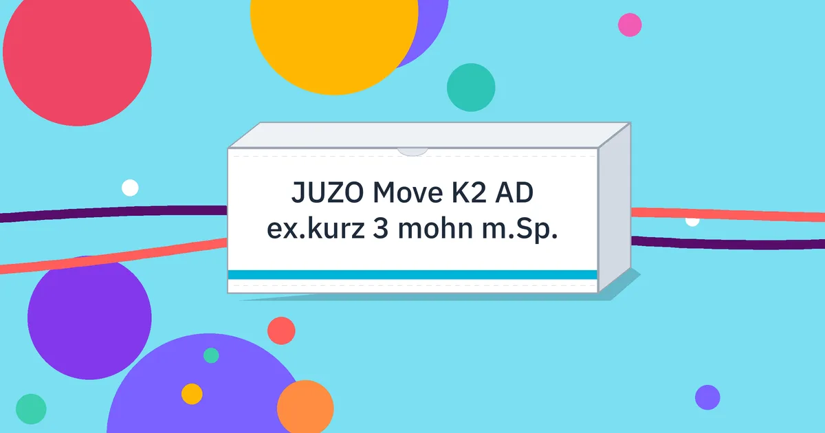 Symbolbild: Packung mit der Aufschrift JUZO Move K2 AD ex.kurz 3 mohn m.Sp. (PZN 18541570) – Verfügbarkeit und Bezug in Apotheken in Frankfurt am Main