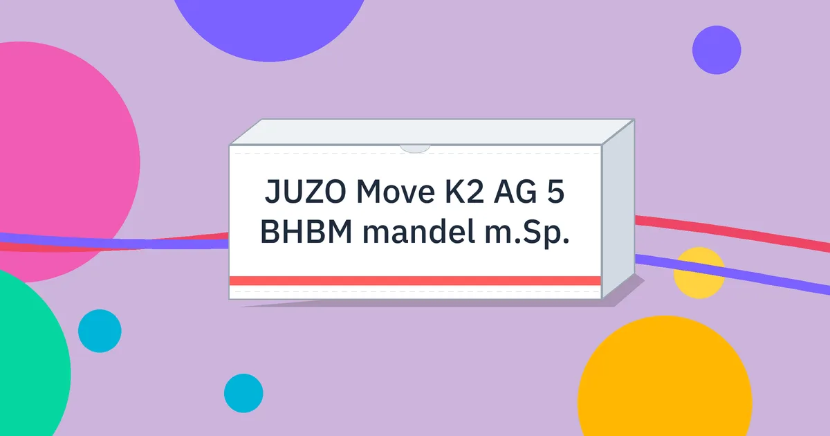 Symbolbild: Packung mit der Aufschrift JUZO Move K2 AG 5 BHBM mandel m.Sp. (PZN 16647643) – Verfügbarkeit und Bezug in Apotheken in Frankfurt am Main