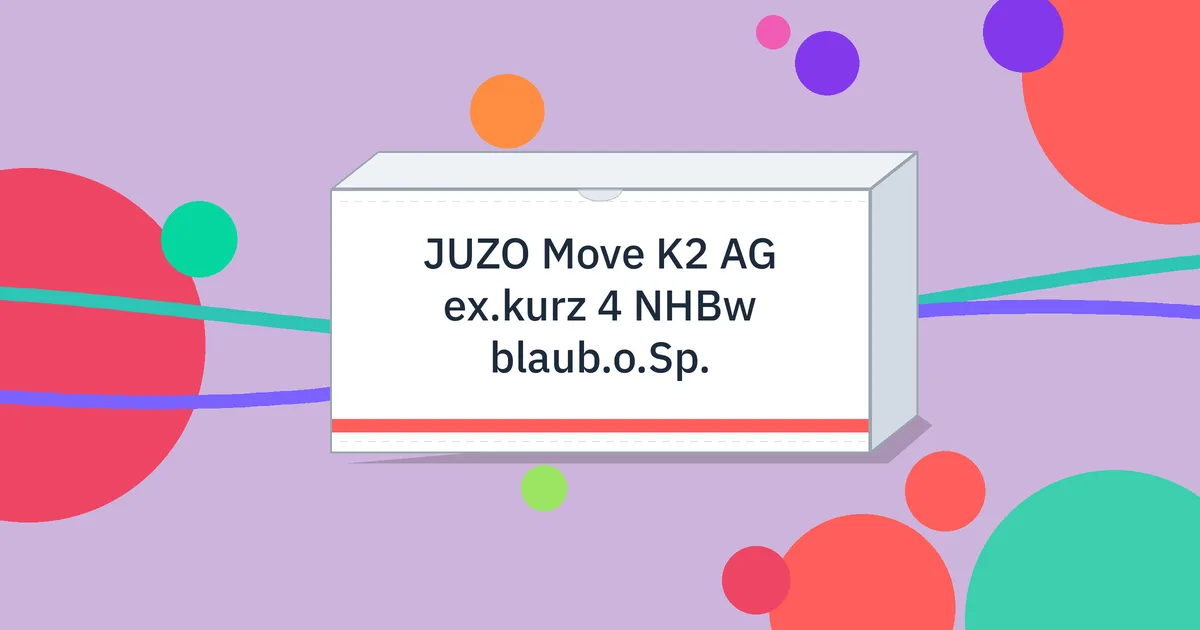Symbolbild: Packung mit der Aufschrift JUZO Move K2 AG ex.kurz 4 NHBw blaub.o.Sp. (PZN 18564559) – Verfügbarkeit und Bezug in Apotheken in Frankfurt am Main